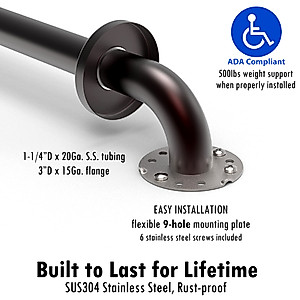 AmeriLuck Dual Pack 1-1/4 x16 inches Stainless Steel Bath Safety Grab Bar, ADA Compliant 500lbs Weight Support, Oil Rubbed Bronze