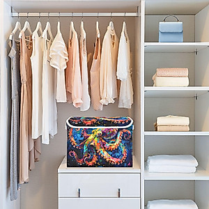 YMGQYJ Oil Painting Animal Storage Cube with Lid Collapsible, Large Capacity Foldable Storage Basket Bin Organizer 16.5×12.6×11.8 inches