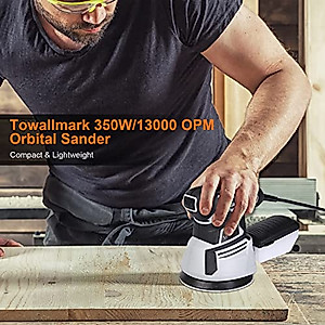 2.6A Random Orbital Sander,Towallmark 350W Orbital Sander with 6 Variable Speed,13000RPM Electric Sander with 12Pcs Sandpapers,1 Pcs Dust Box,Sander for Woodworking