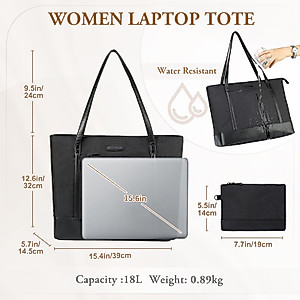 VASCHY Laptop Tote Bag for Women, Large 15.6inch Computer Teacher Bag Purse Briefcase for Travel,Work,Business,Office Black