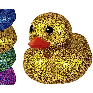 Glitter Rubber Ducks Metallic Colors 3" (1 Unit Assorted) Rubber Duckies Fidget Toy for Kids, Sensory Play, Stress Relief, Stocking Stuffers, Supplies Pinata Filler in Bulk. Plus Sticker. 4343-1