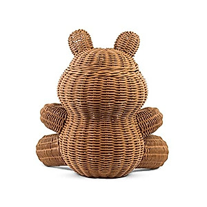 G6 COLLECTION Bear Rattan Storage Basket With Lid Decorative Bin Home Decor Hand Woven Shelf Organizer Cute Handmade Handcrafted Nursery Gift Decoration Animal Wicker Bear (Brown Bear)