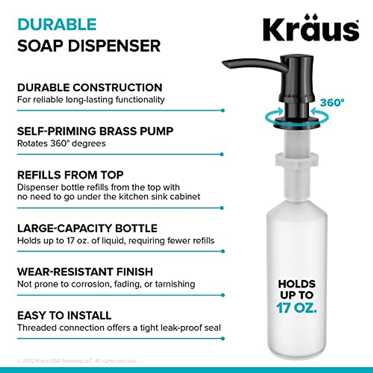 KRAUS Kitchen Soap and Lotion Dispenser in Spot-Free Black Stainless Steel, KSD-54SFSB
