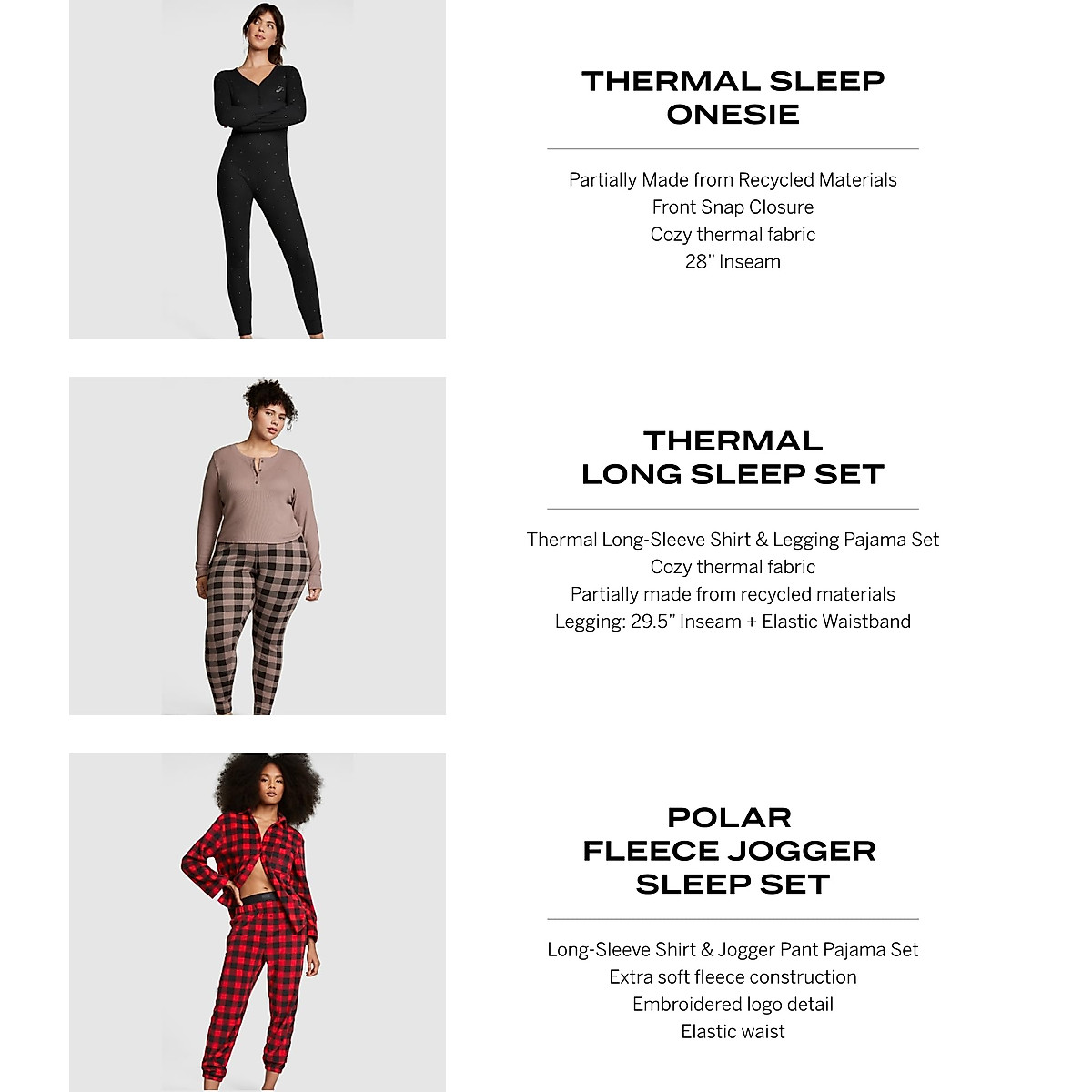 Victoria's Secret PINK Thermal Onsie, PJ Set for Women, 2 Piece Lounge Set PJs, Cozy Pajamas Women, Women's Sleepwear, Black (XL)