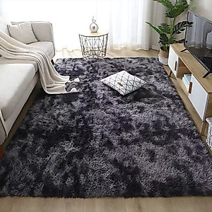 Large Area Rug 8X10 Foot,Durable Area Rugs 8x10 Clearance Under 100 with Non-Slip Bottom1Pc,8x10 Grey Furry rug for Children Area Rugs,Soft Fuzzy Shaggy Rugs for livingroom,bedroom. (Dark grey)