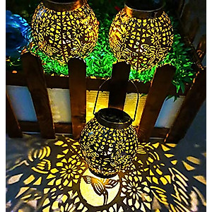 Butterfly Hanging Solar Lanterns Retro Solar Lights with Handle, Outdoor Solar Garden Lights Decor Metal Decorative Garden Lights for Patio, Lawn, Porch, Backyard Christmas Day…