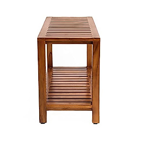 The Teaky Hut Teak Wood Waterproof Shower Bench - with Shelf, 30 Inch, Wooden Seat Stool for Bathroom, Spa, Garden, Fully Assembled
