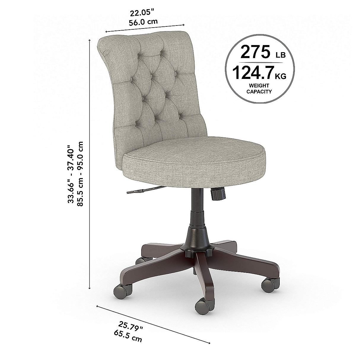 Bush Furniture Fairview Mid Back Tufted Office Chair, Light Gray Fabric