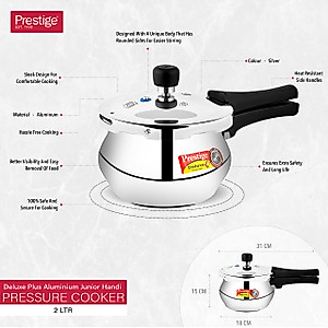 Prestige PRDAH2 Deluxe Plus 2-Liter New Flat Base Aluminum Pressure Handi for Gas and Induction Stove, 2-Liter, Small, Silver