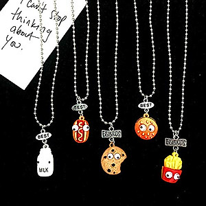 Caiyao 3-5Pcs Best Friends Forever Friendship Necklaces Cute Resin Colorful Doughnut Necklace Set French Fries Hot Dog Bread Hamburger Pendant Necklace BFF Jewelry for Women Gifts-B 5pcs