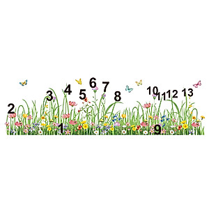 wondever Green Grass Floral Wall Corner Stickers Wildflower Butterflies Baseboard Skirting Line Wall Decals for Living Room Bedroom Dining Room (W:62 inches)