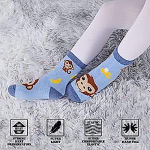 FNOVCO Kids Merino Wool Hiking Socks Toddlers Boys Girls Cozy Thermal Winter Thick Warm Crew Socks 6 Pairs (4-7 Years, Animal 02)