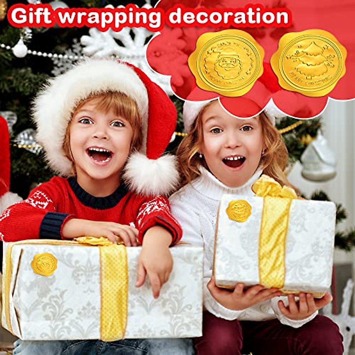 500 Pieces Christmas Envelope Seal Stickers Santa Embossed Wax Label Self Adhesive Seals Snowflake Santa Claus Stickers for Christmas Wedding Card Box Envelope(Gold)