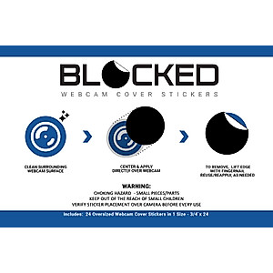 Webcam/Camera Vinyl Covers | 24 Low-Tack Reusable Webcam Stickers | 3/4" Oversized | Black 24-Pack (Ultra Glossy)