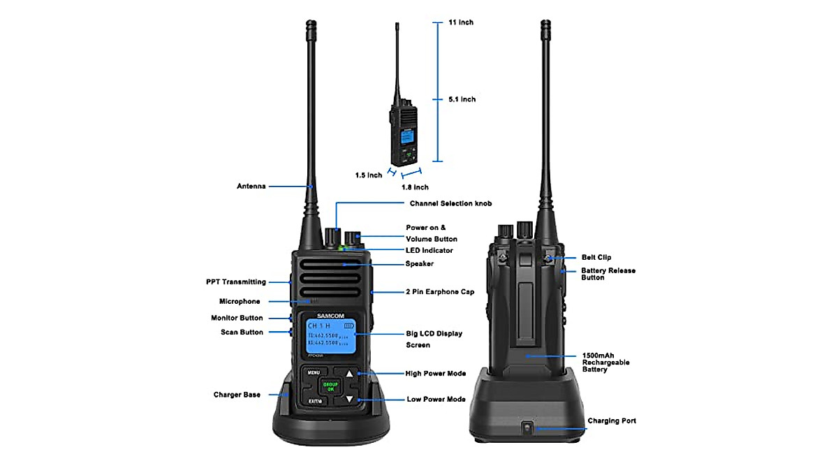 SAMCOM FPCN30A Two Way Radios Long Range 5W Walkie Talkies for Adults