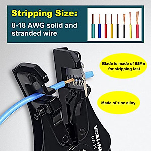 VCELINK Automatic Wire Stripper, Heavy Duty Precision Wire Stripping Tool for 8-18AWG Solid and Stranded Electrical Wire (GJ715)
