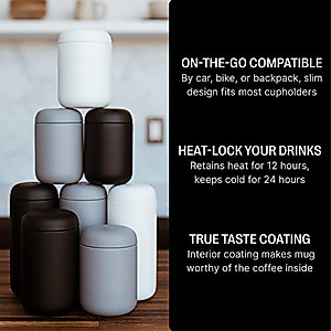 Fellow 8 oz Carter Move Travel Mug - Vacuum-Insulated Stainless Steel Travel Coffee Mug - Coffee Tumbler with Ceramic Interior and Splash Guard - Matte Grey