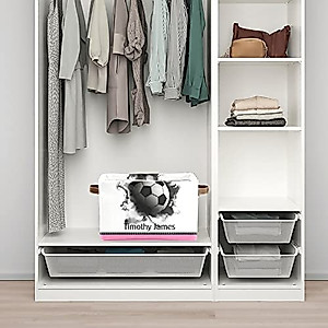 Soccer Sport Art Pink Personalized Storage Bins Baskets Cubes Organizer with Handle for Shelves Closet Nursery Toy 2 Packs
