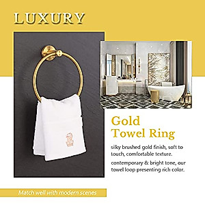 Hand Towel Ring Brushed Gold, APLusee SUS 304 Stainless Steel Round Towel Holder for Contemporary Bathroom Toilet Kitchen Storage, Wall Mounted