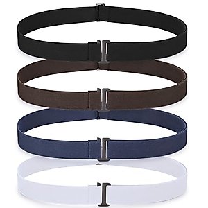 SANSTHS No Show Women Belts Invisible Elastic Stretch Belt with Flat Buckle for Jeans Pants Dresses 4 pack,Black+Coffee+Blue+White S