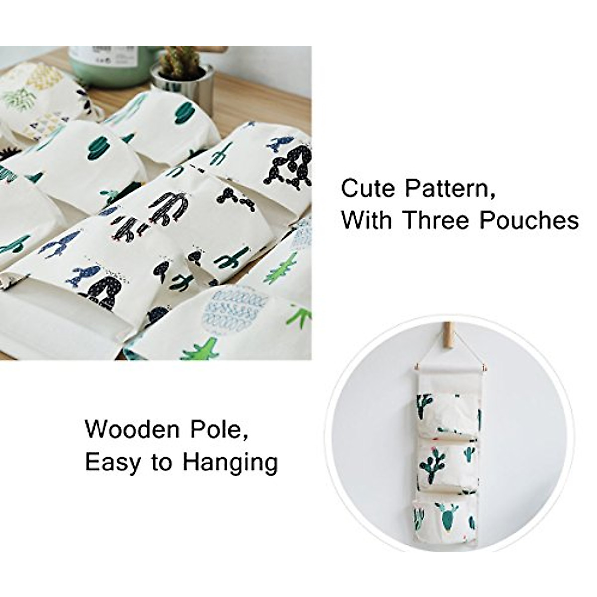 KRLIFCSL Cactus Wall Door Closet Hanging Storage Bag Canvas Fabric 3 Pockets Over The Door Organizer Pouch, 2 Pack (Cactus)