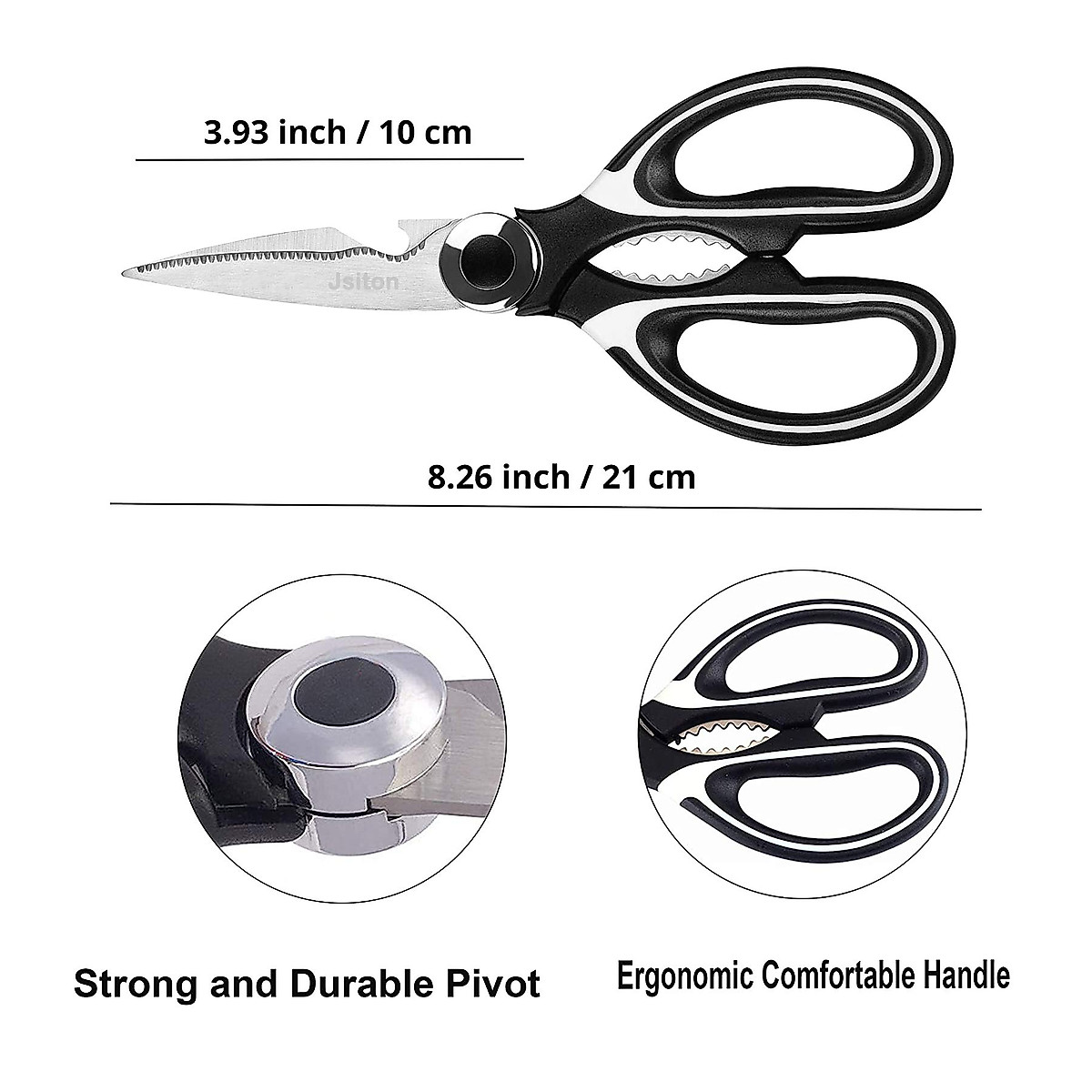 JSITON Ultra Sharp Premium Heavy Duty Kitchen Shears and Multi Purpose Scissors (Pack of 2,Black White & Black Red)