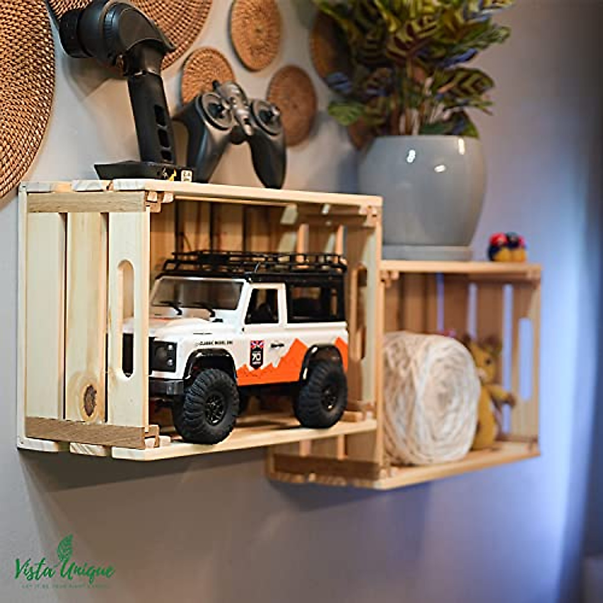 Set of 2 Portable Wooden Storage Bin Container - Decorative Closet, Cabinet and Shelf Basket Organizer Foldable Rustic Wooden Crates for Storage and Farmhouse Style Decor Multipurpose Wood Boxes