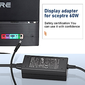 SoulBay 12V Power Cord for Sceptre Monitor, DC in 12V 5A AC Adapter for Sceptre 19" 20" 22" 24" 25" 27" 30" 32" Series LCD LED Monitor TV AD48ACM120400 Charger Replacement Power Supply, UL Listed