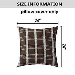 Home Brilliant Brown Euro Shams Linen Soft Square Large Cushion Cases Farmhouse Throw Pillow Covers for Living Room Bench Men Party, Set of 2, 24 inches(60 cm)