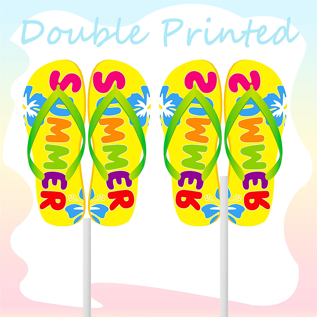 36pcs Beach Flip Flops Cupcake Toppers Summer Beach Party Cupcake Toppers Decorations Pool Party Decorations Supplies for Summer Birthday Tropical Luau Hawaiian Party Supplies