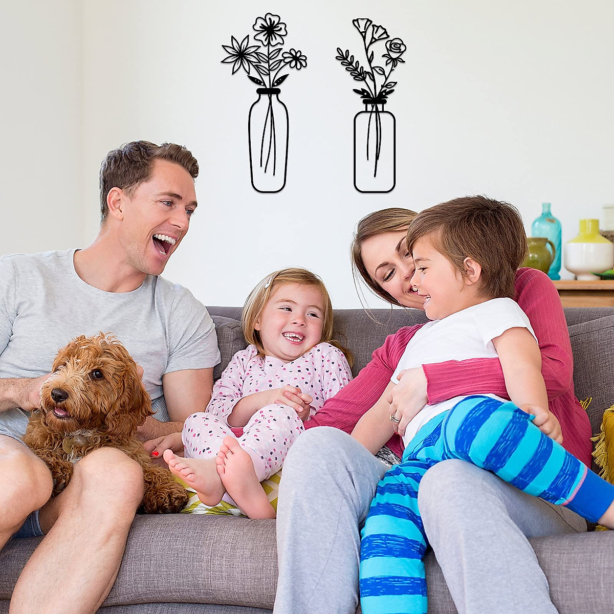 2 Pieces Vase Metal Wall Art Flower in Vase 13.8 x 7.9 Inch Kitchen Wall Decor Boho Metal Flower Wall Art Metal Flower Wall Decor Hanging Black Wall Art Sign Vase Metal Wall Sign for Home Garden