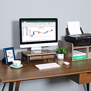 LUMAMU Wood Monitor Stand Riser with Drawer, 15.7x9.4 Inch Computer Monitor Stand for Desk, 3 Height Adjustable Desktop Stand with Storage for Computer Laptop PC iMac Printer