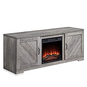 BELLEZE Modern 58 Inch Farmhouse TV Stand with 18 Inch Electric Fireplace & Media Entertainment Center Console Table for TV up to 65 Inch with Storage Cabinets and Infrared Heater - Hilo (Gray Wash)