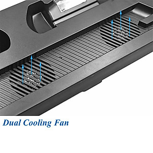 Vertical Stand Cooling Fan Station for PS4 Slim,Dual Controller Charger Station & Dual Cooling Fan Stand Base,USB Hub for Data Transferring Charging,Console Accessories