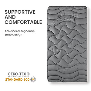 SLEEP ZONE Cooling Twin Mattress Topper for Single Bed, Premium Zoned Cool Mattress Pad Cover, Padded Mattress Protector Breathable Washable, Deep Pocket 8-21" (Grey, Twin, 39 x 75)