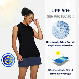 CQC Women's Golf Tennis Sleeveless Polo Shirts Quick Dry Athletic Tank Tops UPF 50+ Black M
