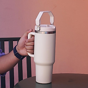 Dreamfocus 40 oz Leak Proof Handle Flip Straw Lid Replacement for Stanley 40 oz Quencher Tumbler, Not for 30 oz Cup