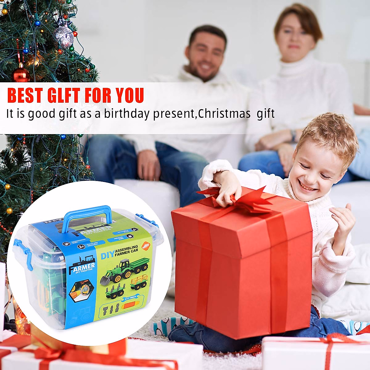 MINGPINHUIUS Farm Toys Truck Tractor with Trailer, Farm Car Set Take Apart Toys Farmer Vehicle Toy Set with Carry Case, Building Toy Birthday Gift for Kids Boys Girls