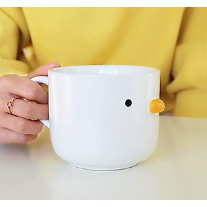 PURROOM Large Breakfast Mug, Handmade Glaze Duck Cup, Safety Ceramic Coffee Mug & Oatmeal Soup Cup, 22oz Oversized Cute Cereal Cup. Best Gifts For Family Friends.