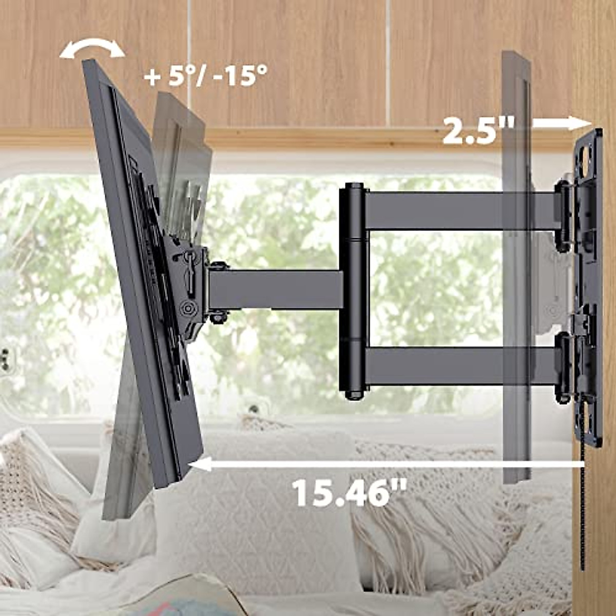 PERLESMITH Lockable RV TV Mount for 13-42 Inch TVs up to 77 lbs, RV TV Mount for Camper Trailer Motor Home Truck, Full Motion RV TV Wall Mount with Articulating Arm Swivels Tilts, Max VASE 200x200mm