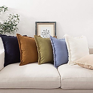 ATLINIA Linen Decorative Throw Pillow Cover 20'' x 20'' Fringed Throw Pillow Cover Pillow Cases Accent Pillows for Bed Brown Pillow Cover