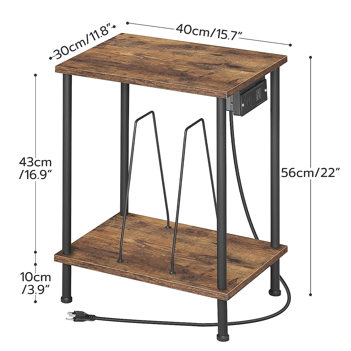 HOOBRO Record Player Stand with Charging Station, 2 Tier Record Player Table with Storage Up to 80-100 Albums, Turntable Stand with Record Holder, for Vinyls Media Stereo, Rustic Brown BF01URS01
