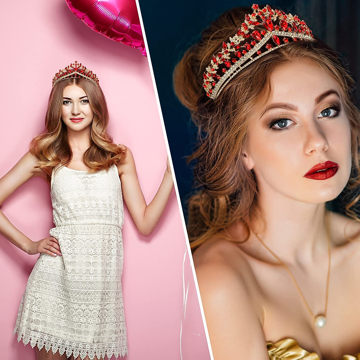 𝑪𝑼𝑩𝑨𝑪𝑶 Crystal Red Crown and Tiaras for Women, Queen Crown Bridal Headband Princess Tiara for Girls, Birthday Crown for Women Rhinestone Wedding Headband Halloween Cosplay Costume Party Decorations