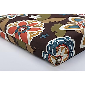 Pillow Perfect Floral Indoor/Outdoor Sofa Setee Bench Swing Cushion with Ties, Weather, and Fade Resistant, 18" x 45", Brown/Orange Annie, 1 Count