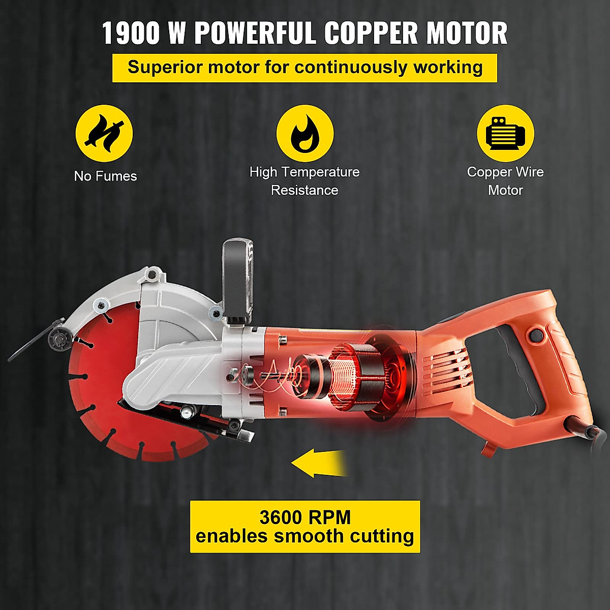 VEVOR Electric Concrete Saw, 7" Blade with 2-1/2 inch Max Cutting Depth, Wet/Dry Sawing with Blade and Tools for Granite, Brick, Porcelain, Reinforced Concrete