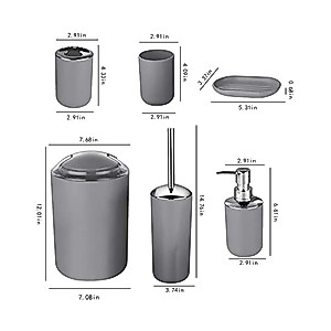 #h99E5R 6 Piece Bathroom Accessory Set with Soap Dispenser Pump Toothbrush Holder Toilet Brush Trash Cantumbler and Soap Dish