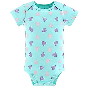 The Peanutshell Short Sleeve Baby Bodysuits Set for Baby Girls - Purple, Grey, Mint - 5 Pack Set (Newborn)