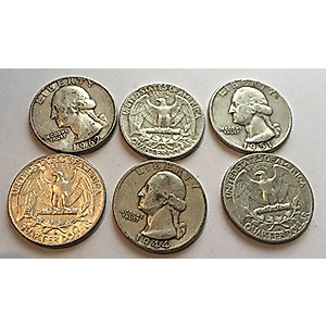 6 Silver Washington Quarters ((Comes in a Velvet Bag)) Fine Details