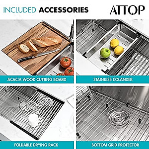 ATTOP Undermount Workstation Kitchen Sink With Faucet,32 Inch Undermount Kitchen Sink Stainless Steel Single Bowl Workstation Sink