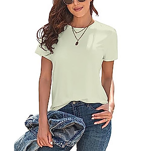 KevaMolly Basic Light Green T Shirts for Women UPF 50+ Short Sleeve Casual Solid Summer Tops Trendy Solid Loose Fit Tshirt L
